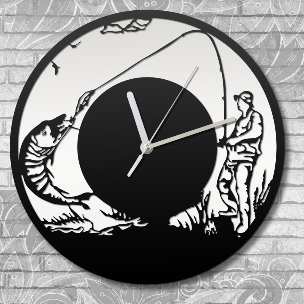 Настенные часы деревянные бесшумные рыбалка рыба 295 купить по низкой цене в интернет