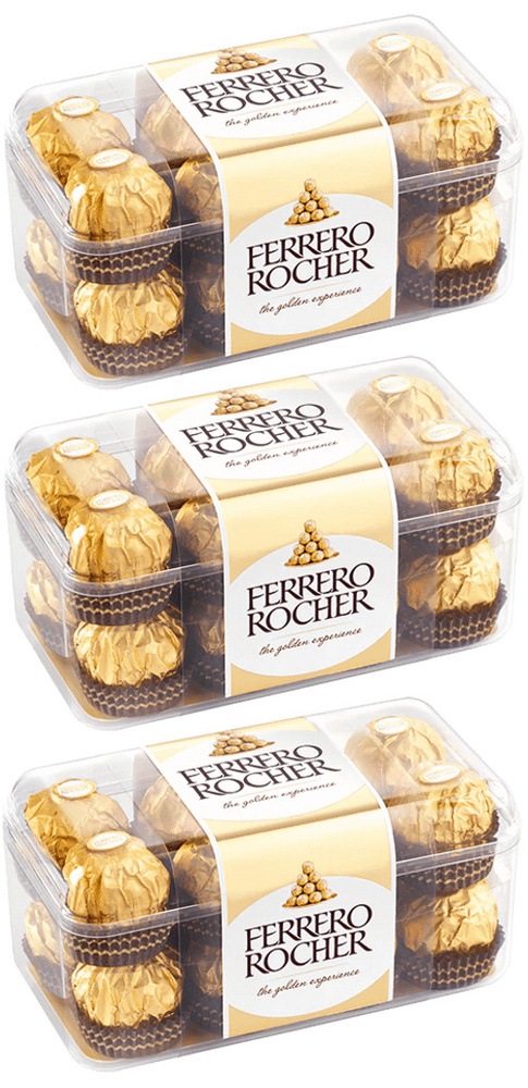 Конфеты хрустящие Ferrero Rocher 200г х 3шт, из молочного шоколада, с ...