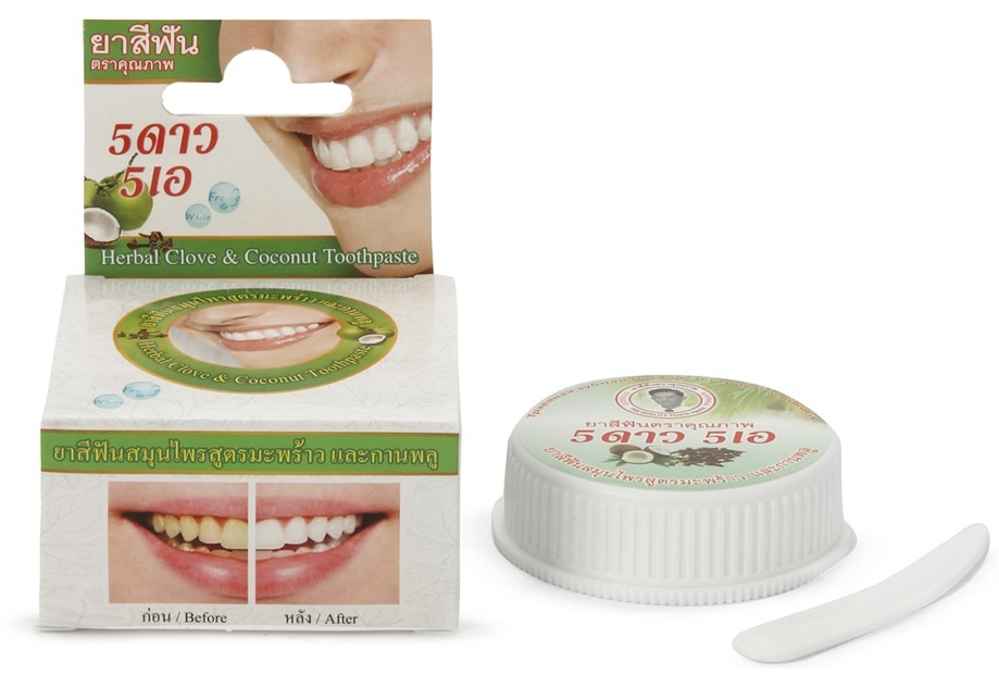 Тайская натуральная отбеливающая зубная паста 5 Star с кокосом Herbal ...