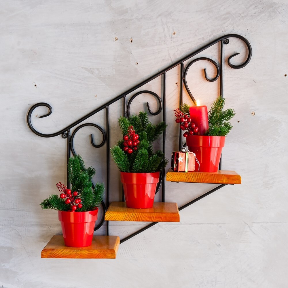 Подставка для цветов настенная, с деревянными полочками, Лофт 13-813 - купить с доставкой по ...