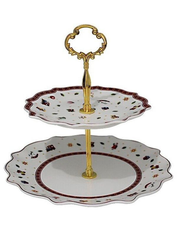 Фруктовница двухъярусная, этажерка для фруктов / Новогодний, Lenardi / фарфор, 26 см - купить с ...