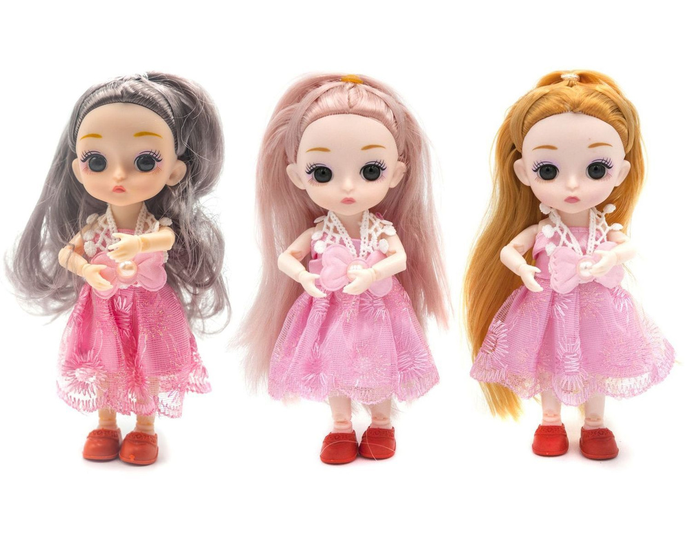 Кукла шарнирная 16 см , светло-розовое платье , 1 шт микс - купить с ...