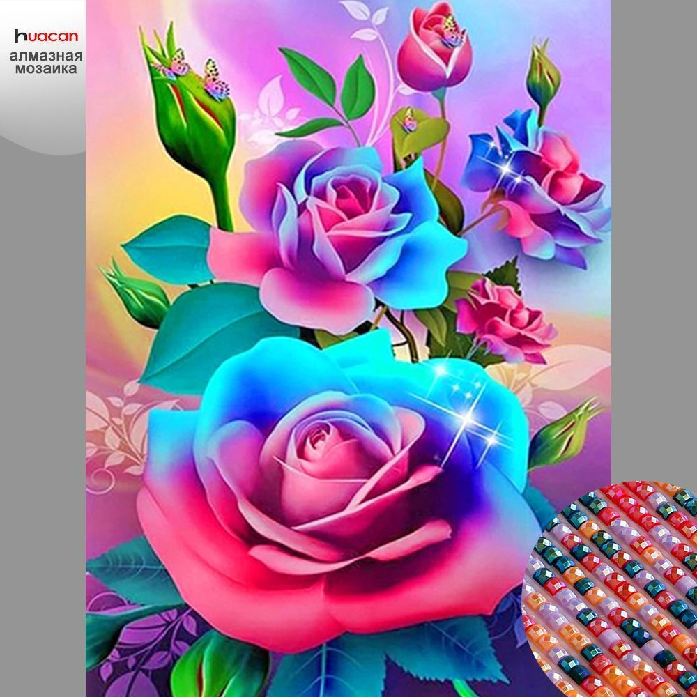 алмазная мозаика цветы живопись"АБ бриллианты""роза"30x40 квадратные ...
