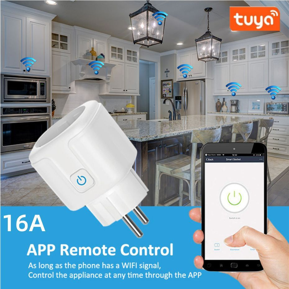 Умная розетка с Tuya WiFi 16А с таймером с Дистанционное управление ...
