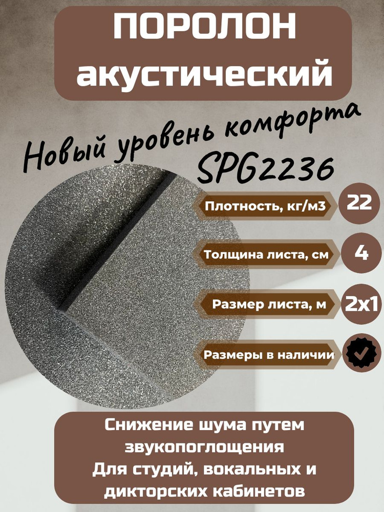 Поролон акустический листовой ППУ марки SPG2236 2000*1000*40 мм по ...