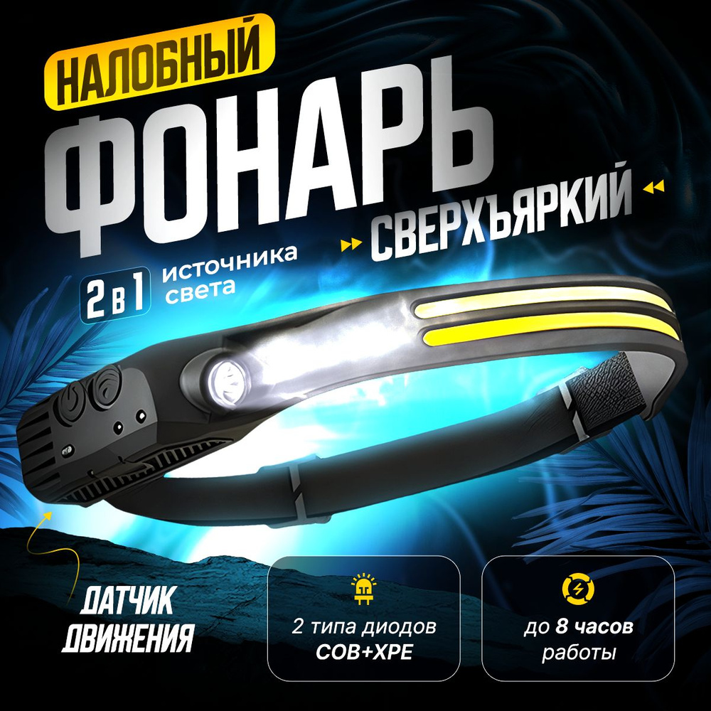 Фонарь налобный светодиодный аккумуляторный фонарик - купить с ...