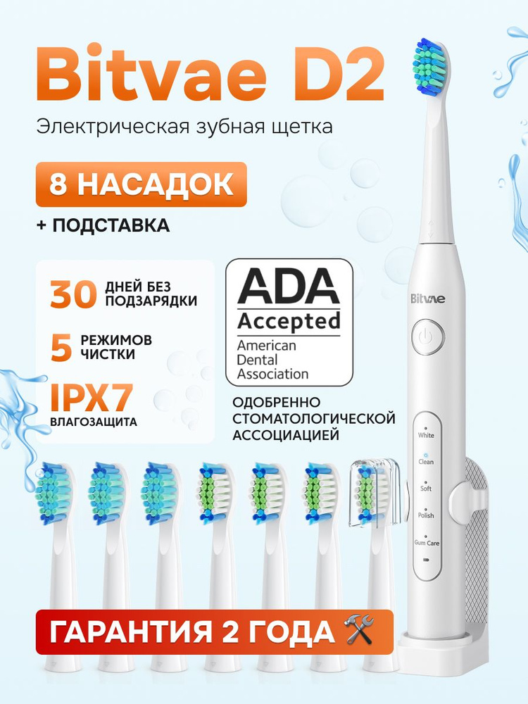Электрическая зубная щетка Bitvae D2 Daily Toothbrush (D2) ,GLOBAL, White купить на OZON по ...