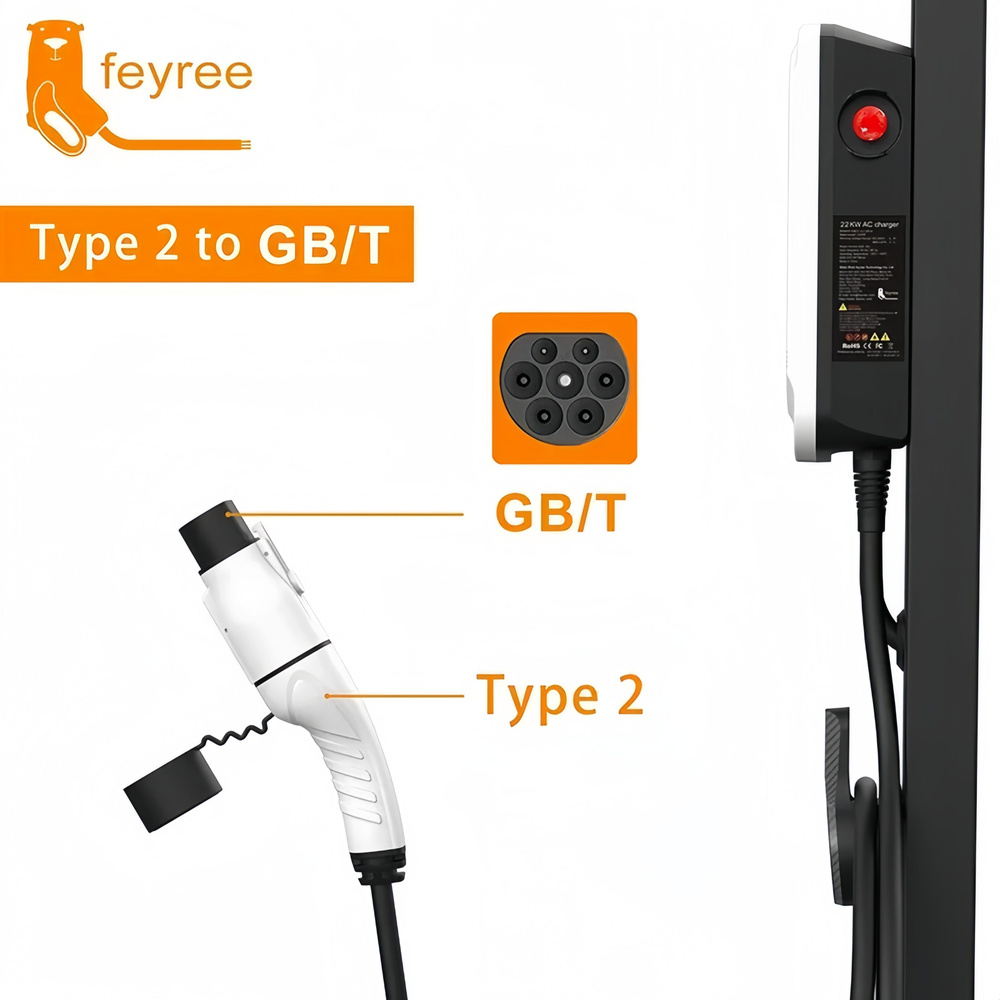 Feyree Ev зарядное устройство адаптер Type2 To Gb T конвертер для Китая