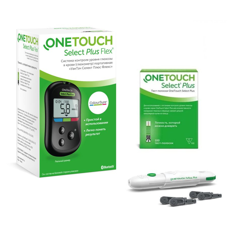Глюкометр OneTouch Select Plus Flex + 100 тест полосок - купить с ...