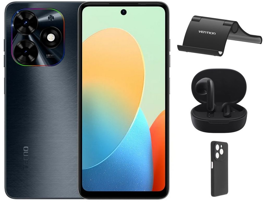 Смартфон Tecno Spark Go 2024 Bg6 Gravity Black наушники комплект