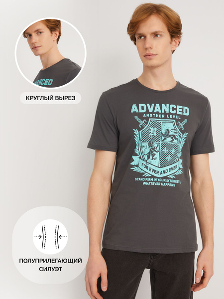 Футболка Мужской Zolla черно-серый, размер 56 Хлопок Повседневный Узбекистан, рост 182-188 ...