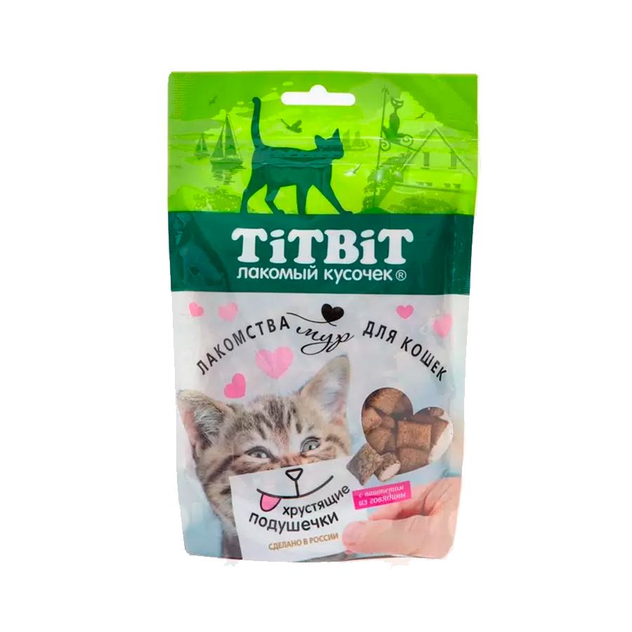 Хрустящие подушечки с паштетом из лосося, TiTBiT, для кошек, 100гр ...