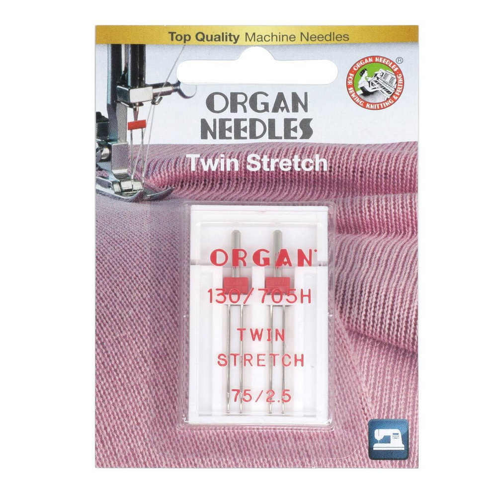 Иглы ORGAN для швейных машин, двойные, 2-75/2,5 супер стрейч Blister ...