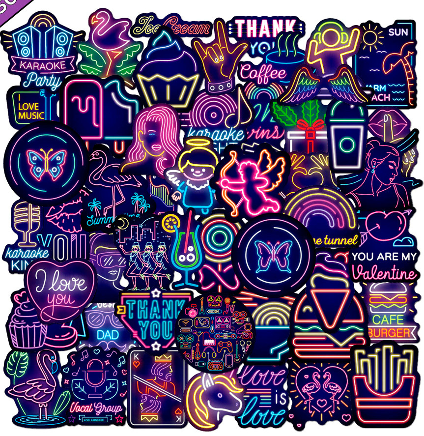Наклейки/Стикеры виниловые/Набор виниловых наклеек-стикеров "Неоновое ...