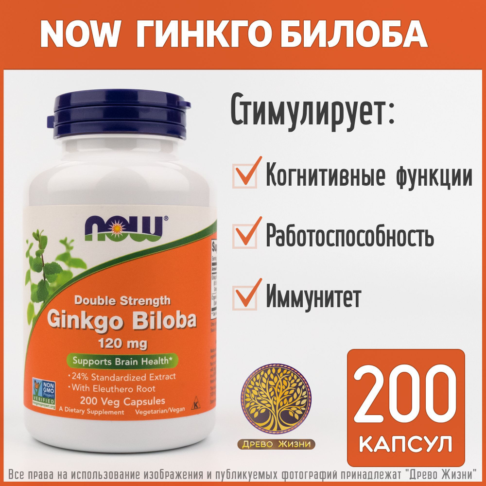 NOW Ginkgo Biloba Double Strength - Гинкго Билоба Двойная Сила 120 мг ...