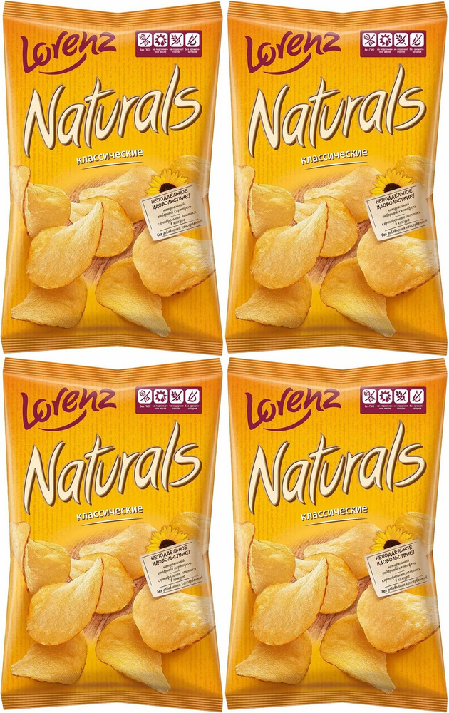 Чипсы картофельные Lorenz Naturals классические с солью, комплект: 4 ...