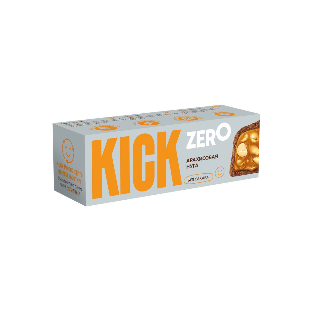 Батончики глазированные без сахара Kick Your Energy ZERO, 10 шт по 45 г, вкус: арахис в шоколаде ...