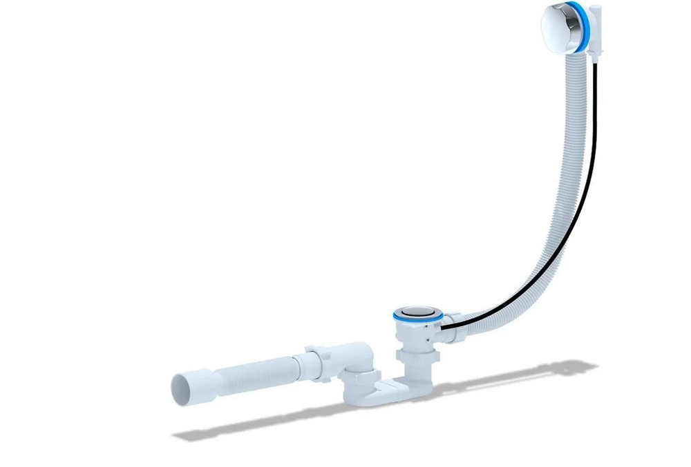 Сифон для ванны АНИ пласт EM701, плоский полуавтомат, перелив 580 мм ...