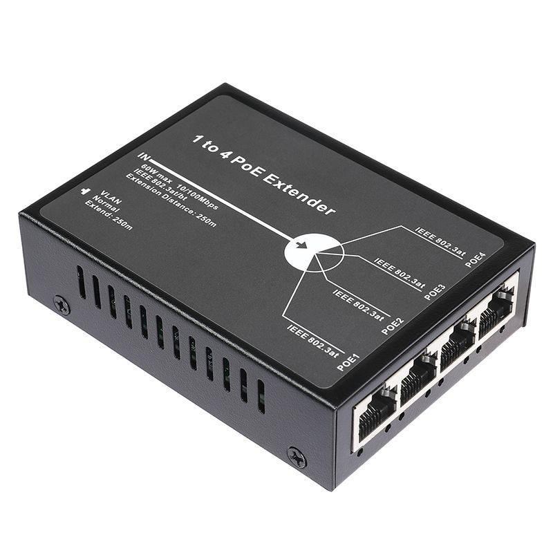 REVODATA Сплиттер PoE-удлинитель 4-портовый 1x повторитель PoE+ с 4 ...
