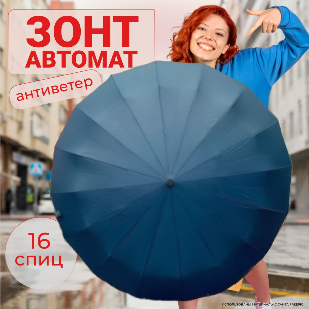 Зонт unizont, Полный автомат, 3 сложения, темно-синий купить по низкой ...