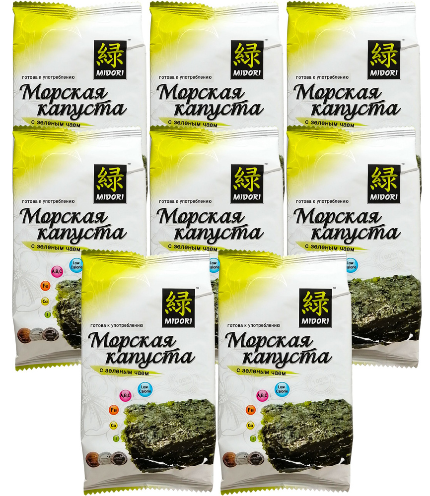 Морская капуста обжаренная с зеленым чаем Midori, чипсы нори, 5 г - 8 ...