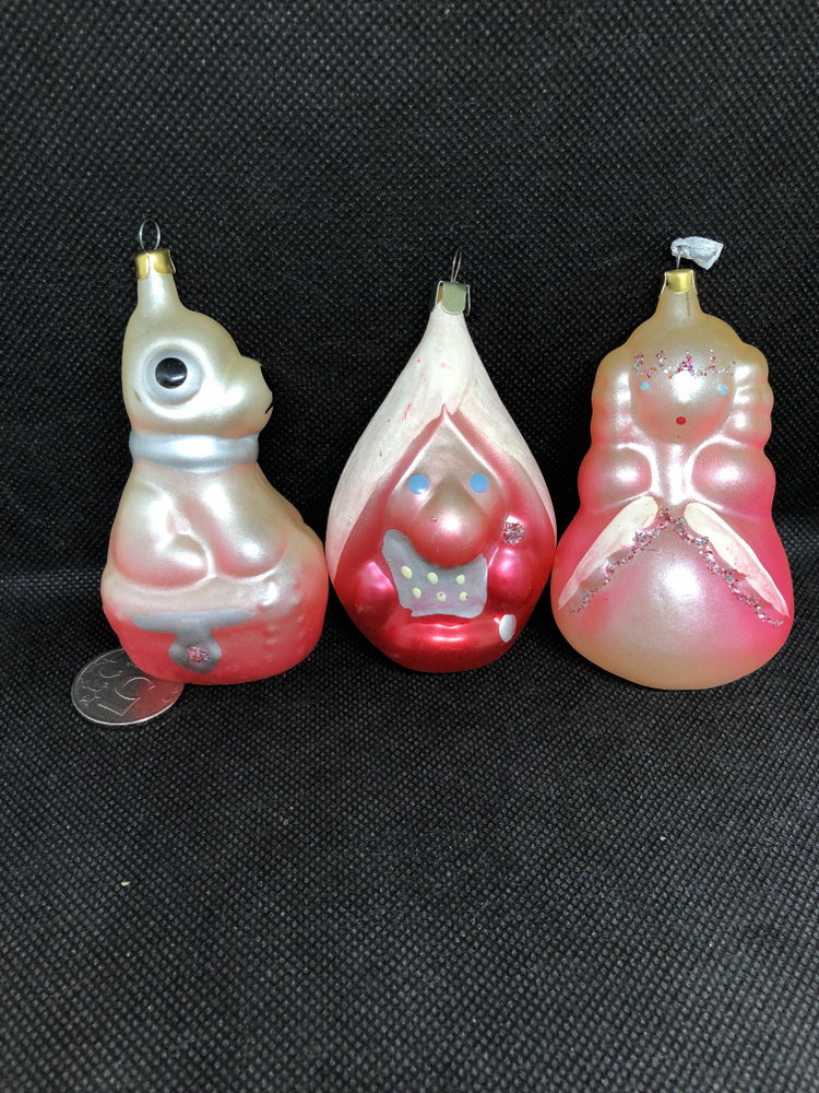 Елочная игрушка СССР из набора огниво Собака на сундуке ведьма баба яга принцесса Стекло 1