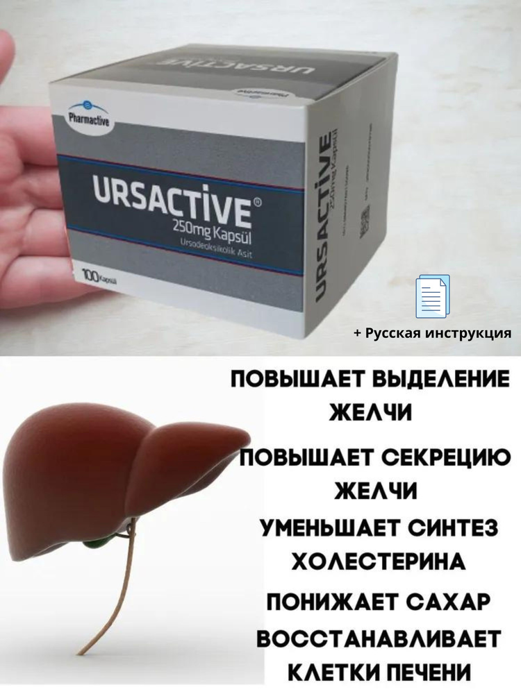 Урсактив URSACTIVE PHARMACTIVE 250МГ 100шт капсул+инструкция/ Турция ...
