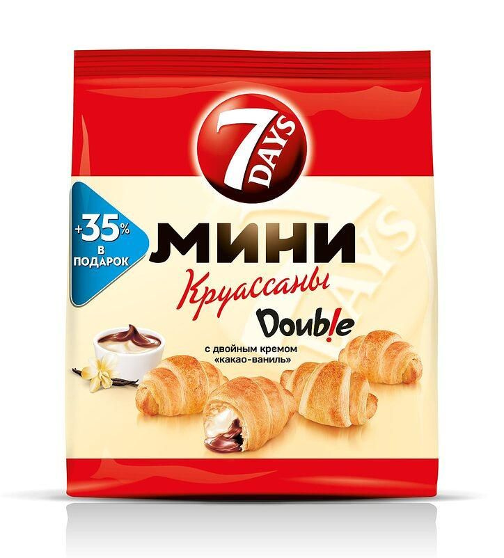 Упаковка 10 пачек Круассаны мини 7Days с двойным кремом Какао-ваниль ...