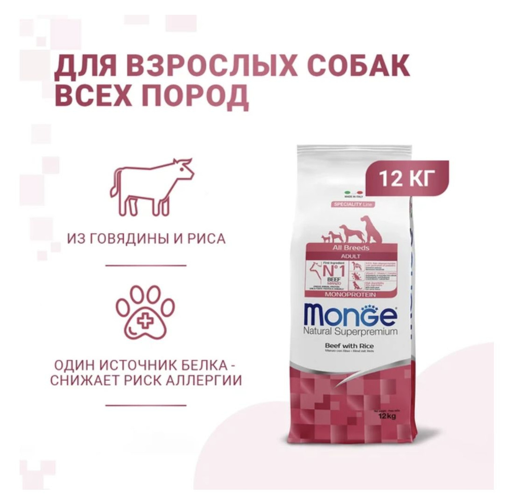 Сухой корм Monge Dog Speciality Line Monoprotein All Breeds Beef and ...