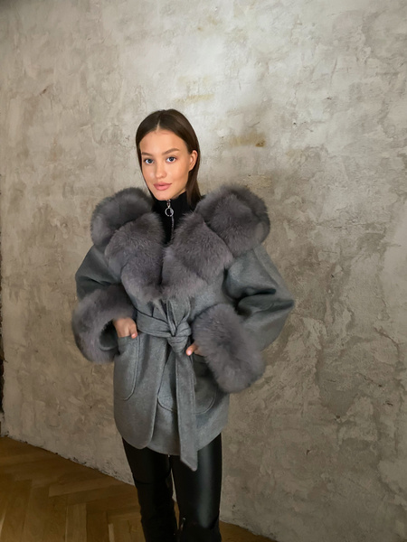 Пальто Женский Milliant Карманы, Мех серый отложной Шерсть Тинсулейт ...