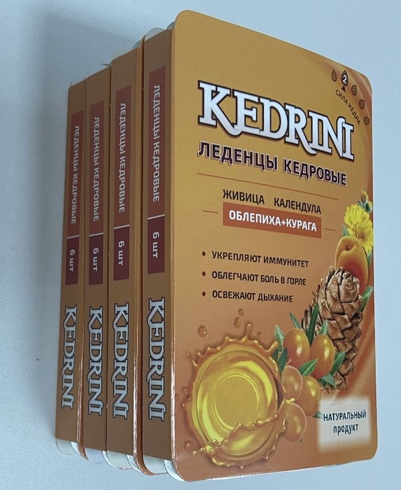 KEDRINI - Леденцы кедровые - Облепиха, курага - 6 шт, 4 упаковки ...