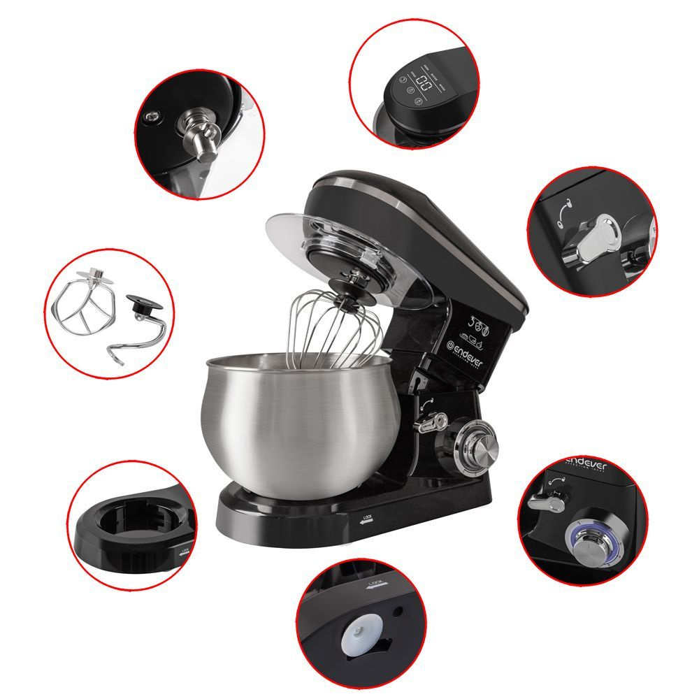 Планетарный миксер с чашей 5 л Endever Sigma-58 / 1600 Вт, 6 скоростей + импульсный режим, 3 ...