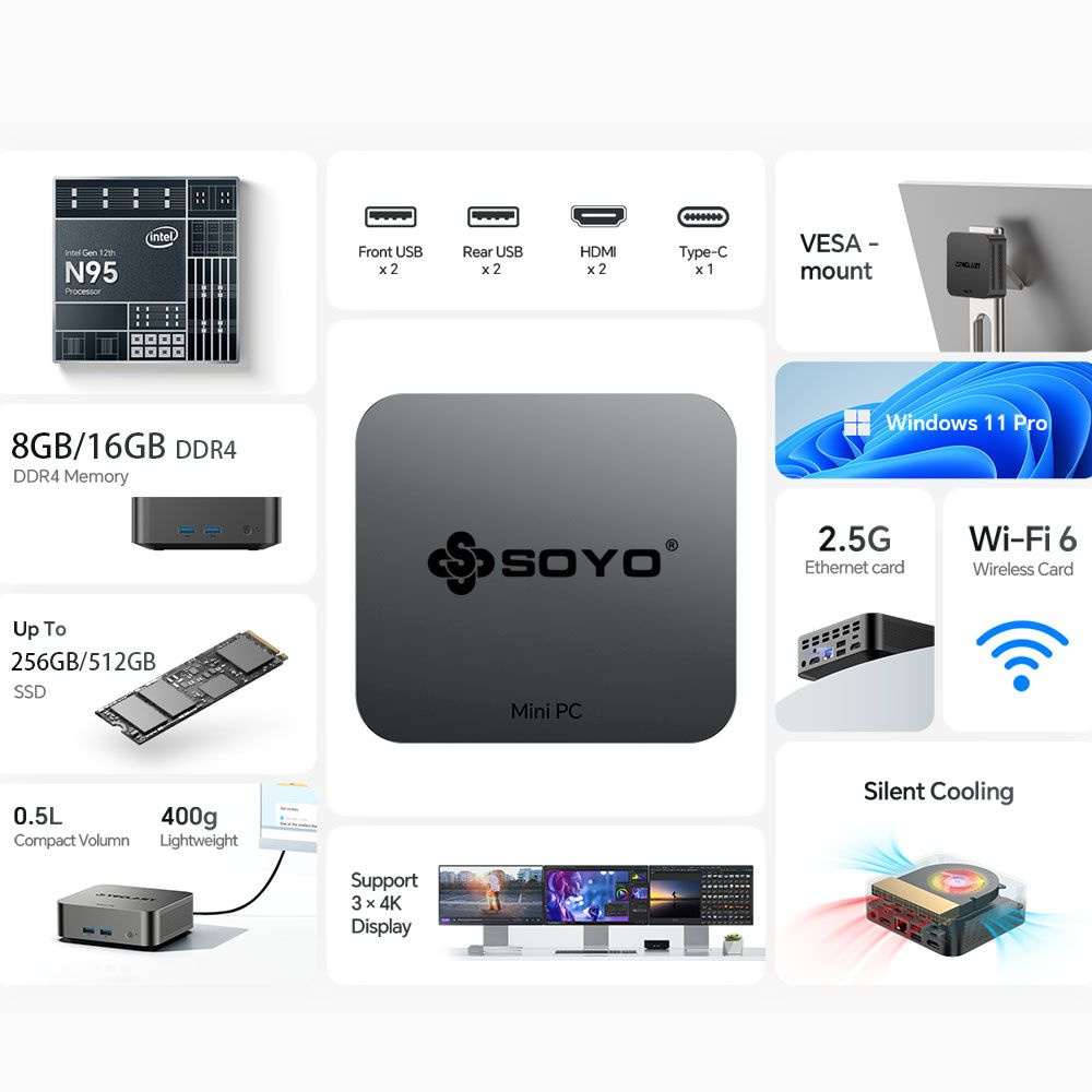 Купить компьютер SOYO Mini M2 Pro, по низкой цене: отзывы, фото, характеристики в интернет ...