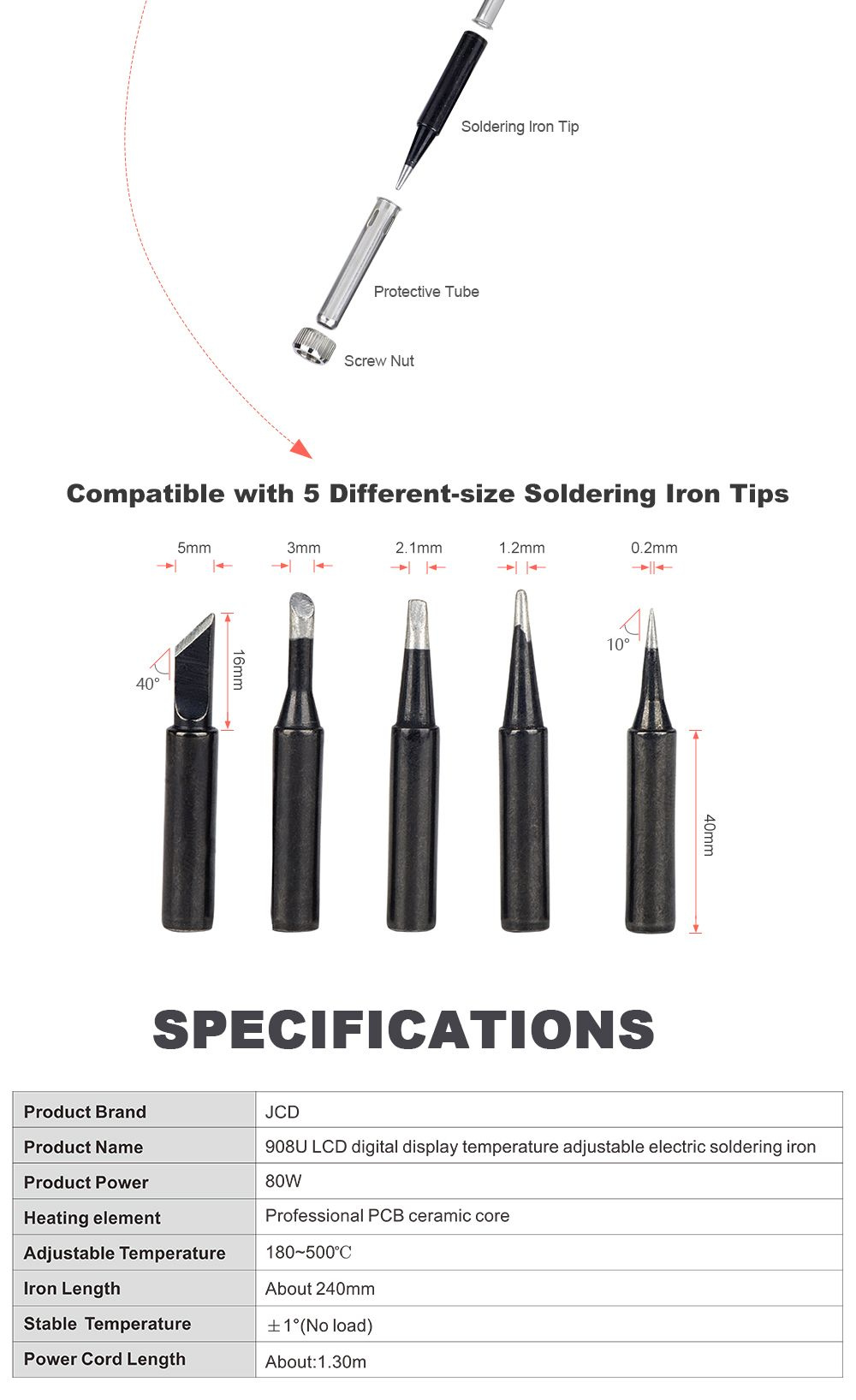 JCD Паяльник 80 Вт, Керамический нагреватель, 5 предметов купить на OZON по низкой цене (2334601978)