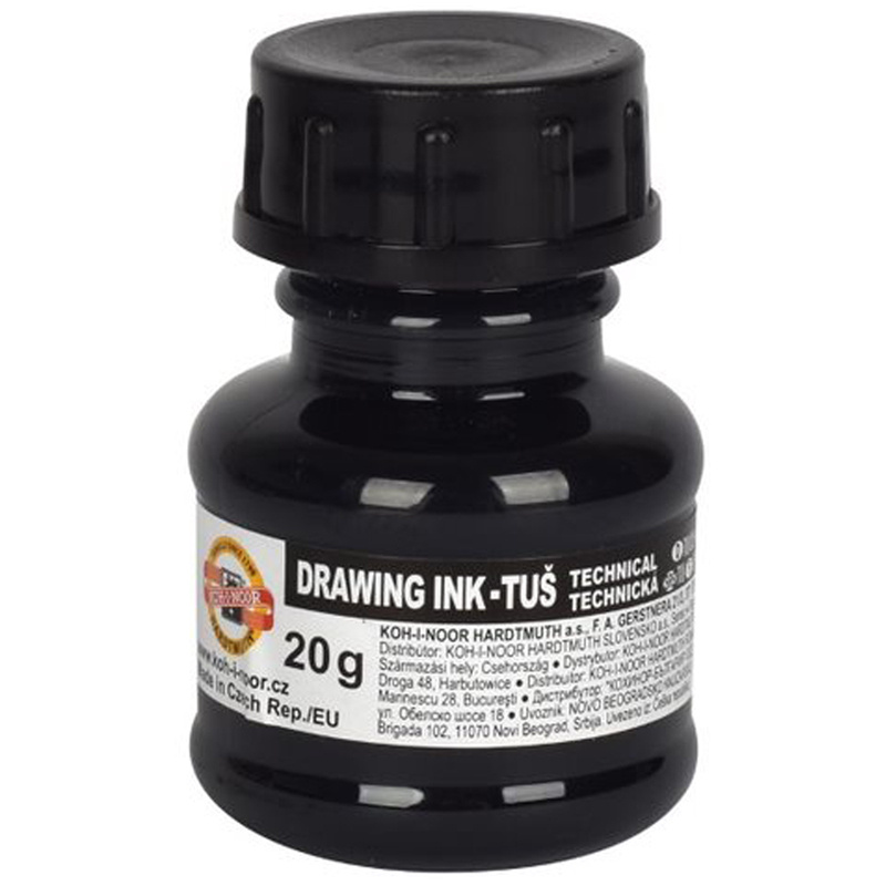 Тушь для рисования акриловая плакатная Koh-I-Noor, 20гр, черная, флакон ...