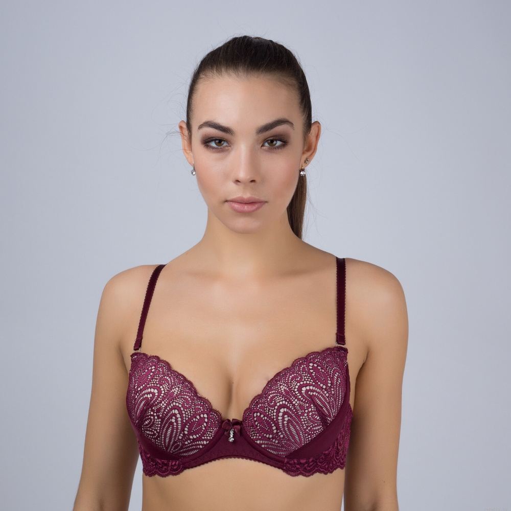 Бюстгальтер Женский Verally пуш-ап, размер 80C бордовый Трикотаж, Полиамид Повседневный Беларусь ...