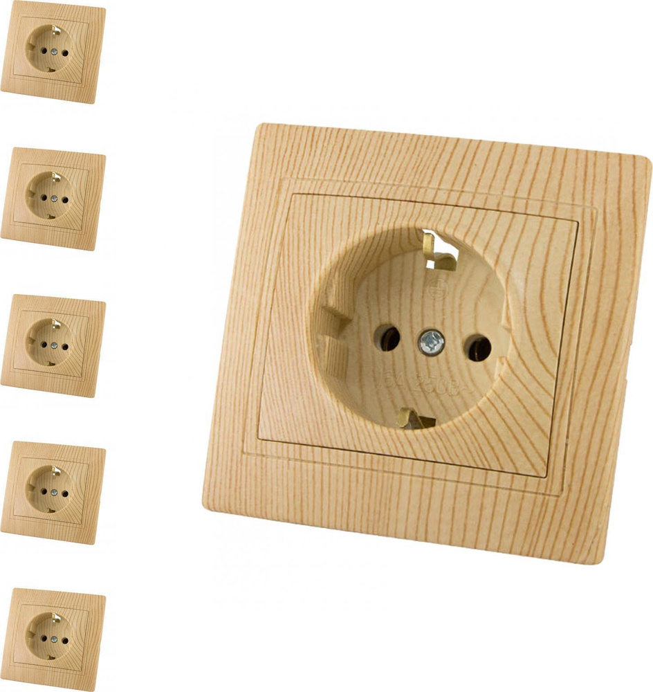 Розетка TDM Таймыр одноместная с заземлением в сборе сосна (комплект из ...