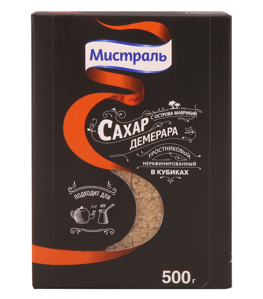 Сахар тростниковый МИСТРАЛЬ Демерара нерафинированный, в кубиках, 500г ...