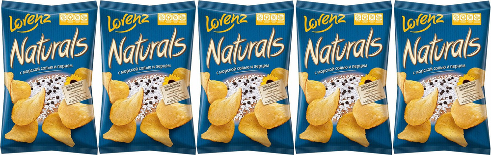 Чипсы картофельные Lorenz Naturals с морской солью и перцем, комплект ...