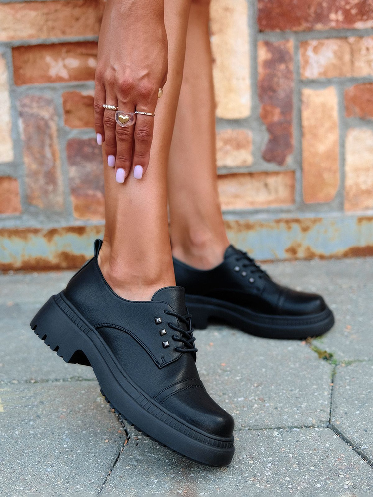 Ботинки полуботинки Женский Obba черный, размер 40 Демисезон F Шнурки ...