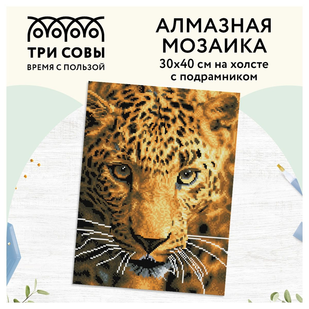 Алмазная мозаика ТРИ СОВЫ "Взгляд охотника", 30х40 см, холст на ...