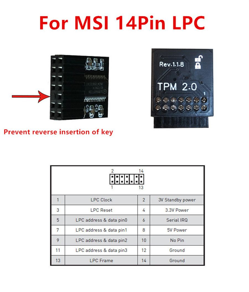 Модуль безопасности TPM 2.0 Trusted Platform Module 14 Pin Для MSI ...