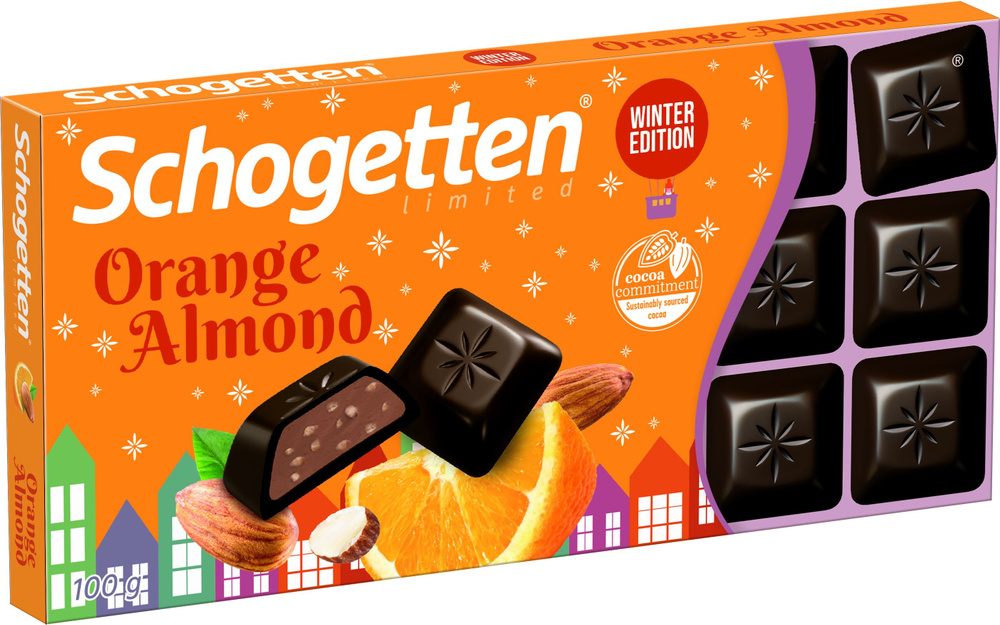 Шоколад порционный темный Schogetten Orange Almond, с апельсином и ...
