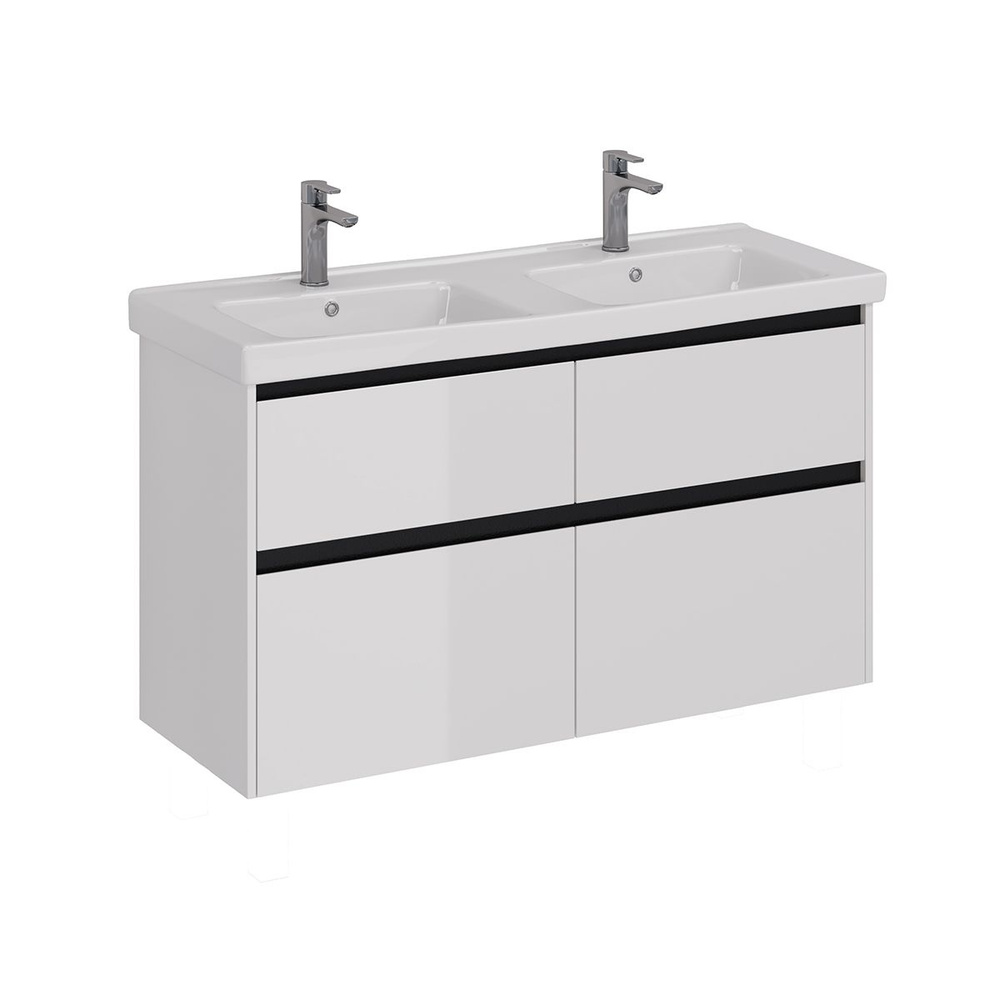 Тумба Lemark COMBI 125 см под 2 раковины, подвесная/напольная,4 ящика, цвет планки: Чёрный, цвет ...