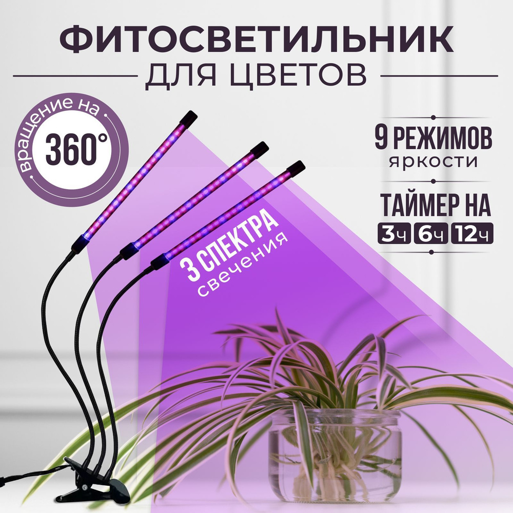 Светодиодная фитолампа для растений полного спектра на прищепке с ...