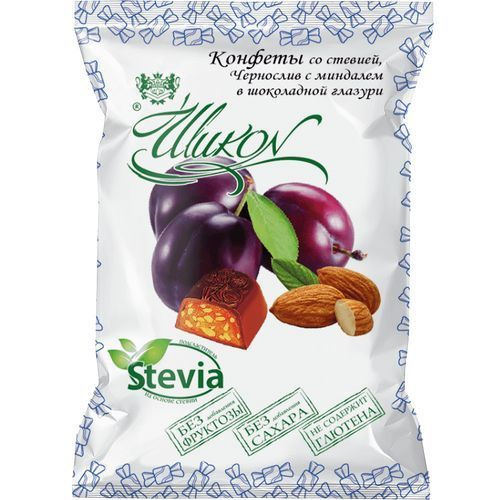 Конфеты глазированные Шикон чернослив с миндалем в шоколаде без сахара ...