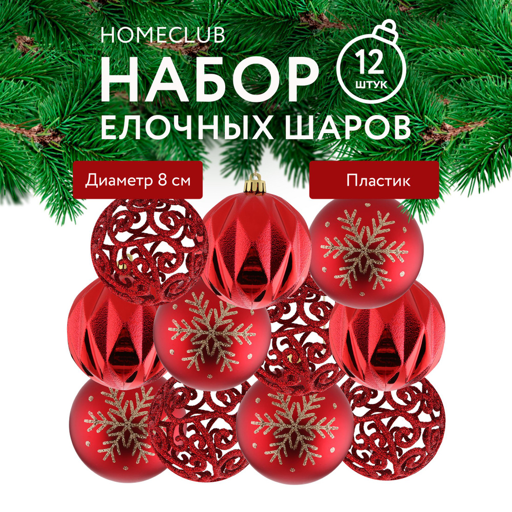 Елочные игрушки HOMECLUB новогодние шары набор 12шт купить c доставкой ...