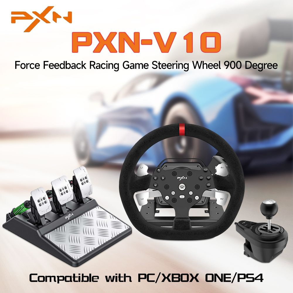 PXN-V10 Игровой руль с обратной связью 900 градусов, совместим с PC ...