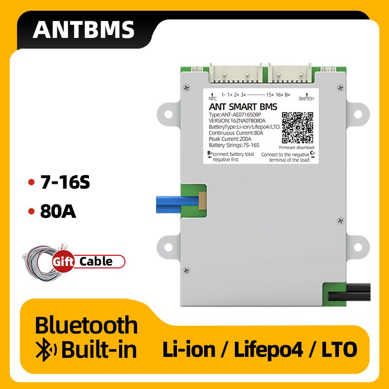 Ant smart BMS Li-Ion LiFePo4 LTO 7S-16S 80A непрерывный пик 200A ...