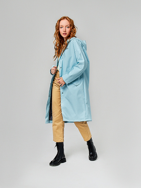 Плащ Женский Avese голубой Длинный капюшон Капюшон, Карманы, размер 42, 44 Breathable ...